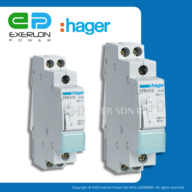 HAGER EPN515 Latching Relay 16A 1NC+1NO 230V – exerlon.com.my